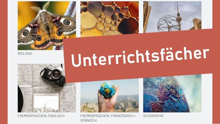 Bilder mit symbolischen Motiven für die verschiedenen Unterrichtsfächer.